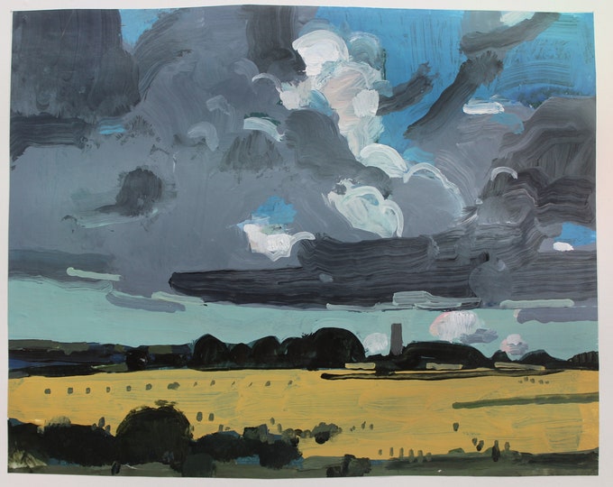 Evening, Perrytown Hill, Original Acrylic Skyscape Collage Painting on ...