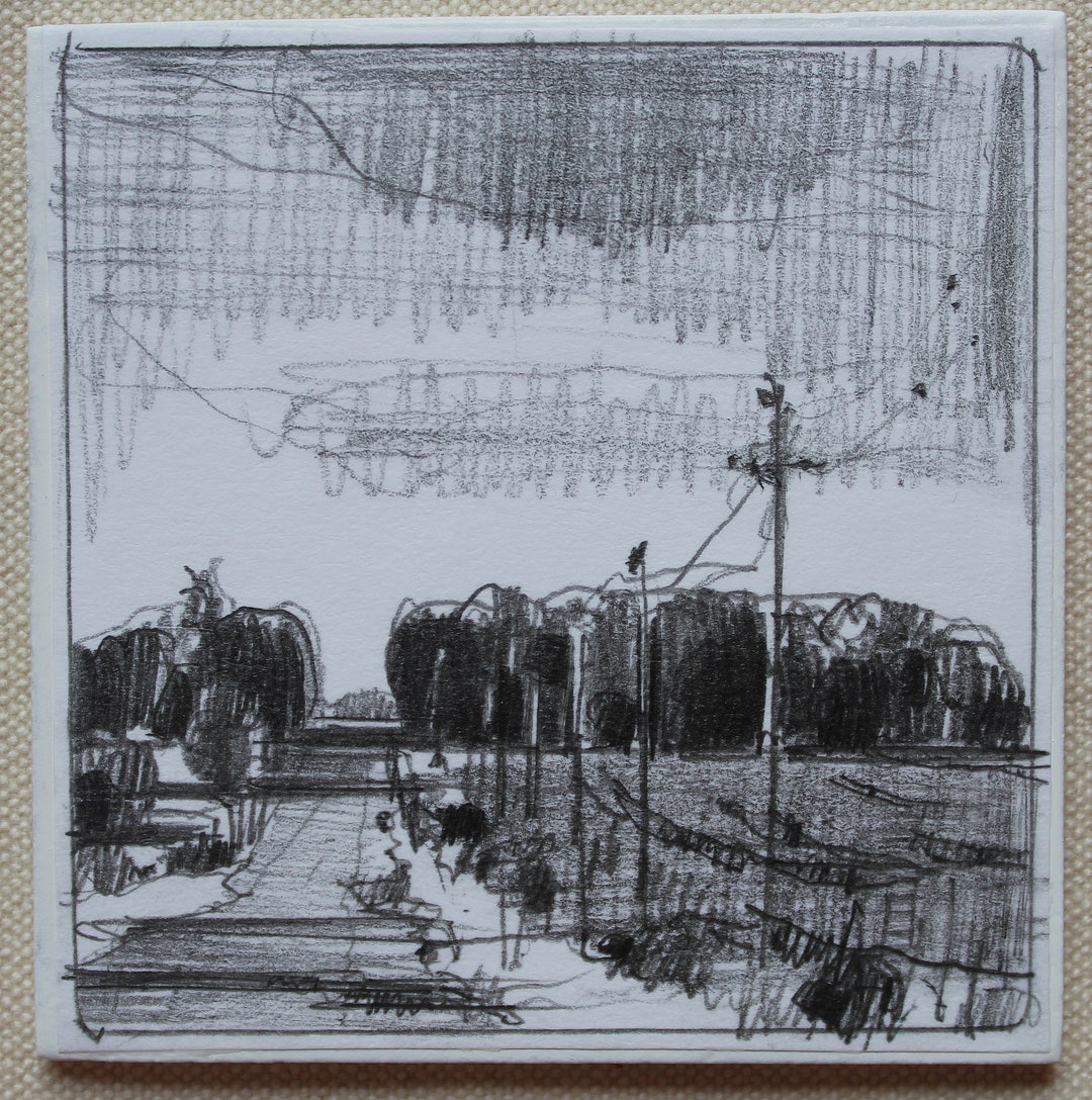 South Stand, Original Small Plein Air Landscape Drawing on Panel ...