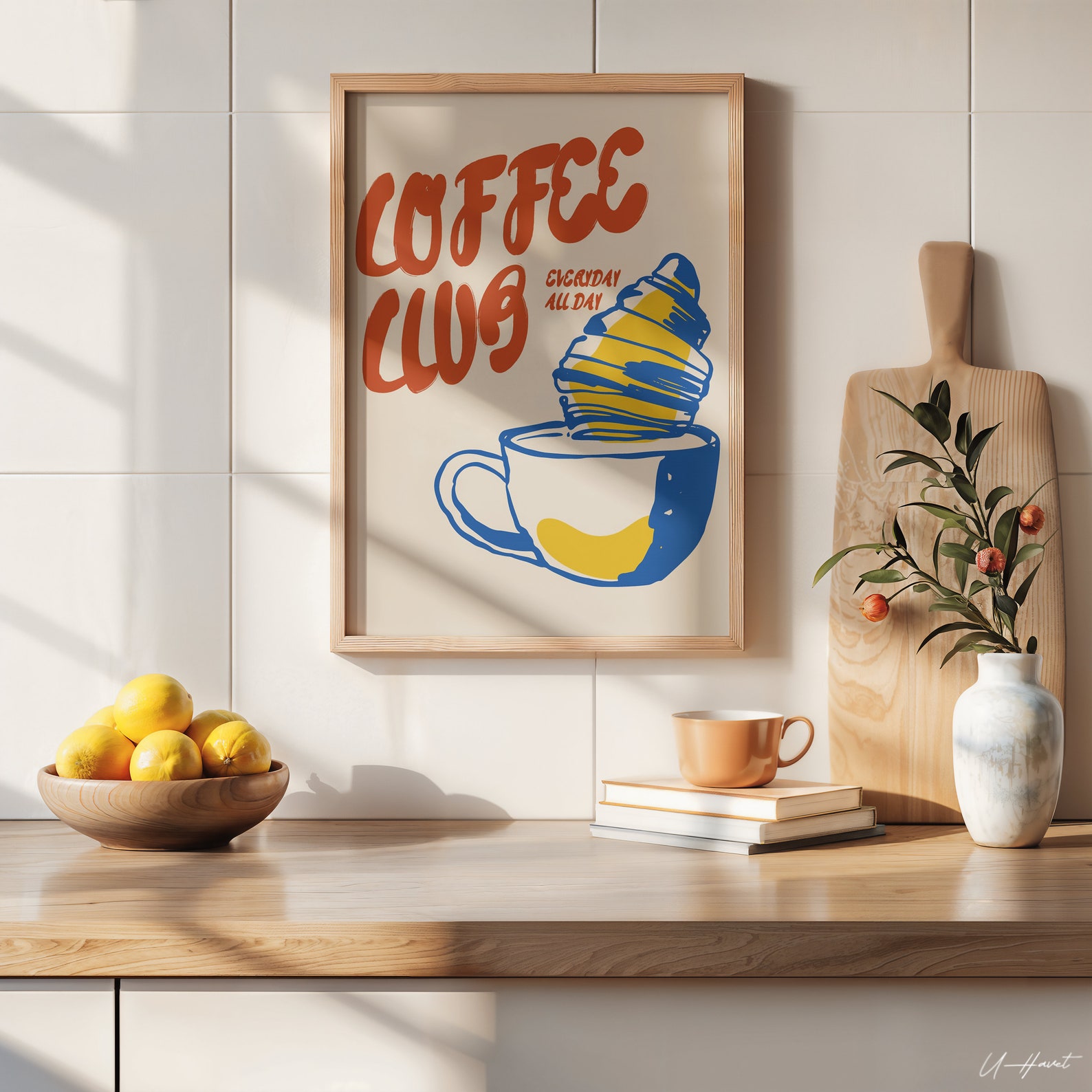 Frame on Table Countertop Kitchen Mockup Minimal Interior Wall Art ...