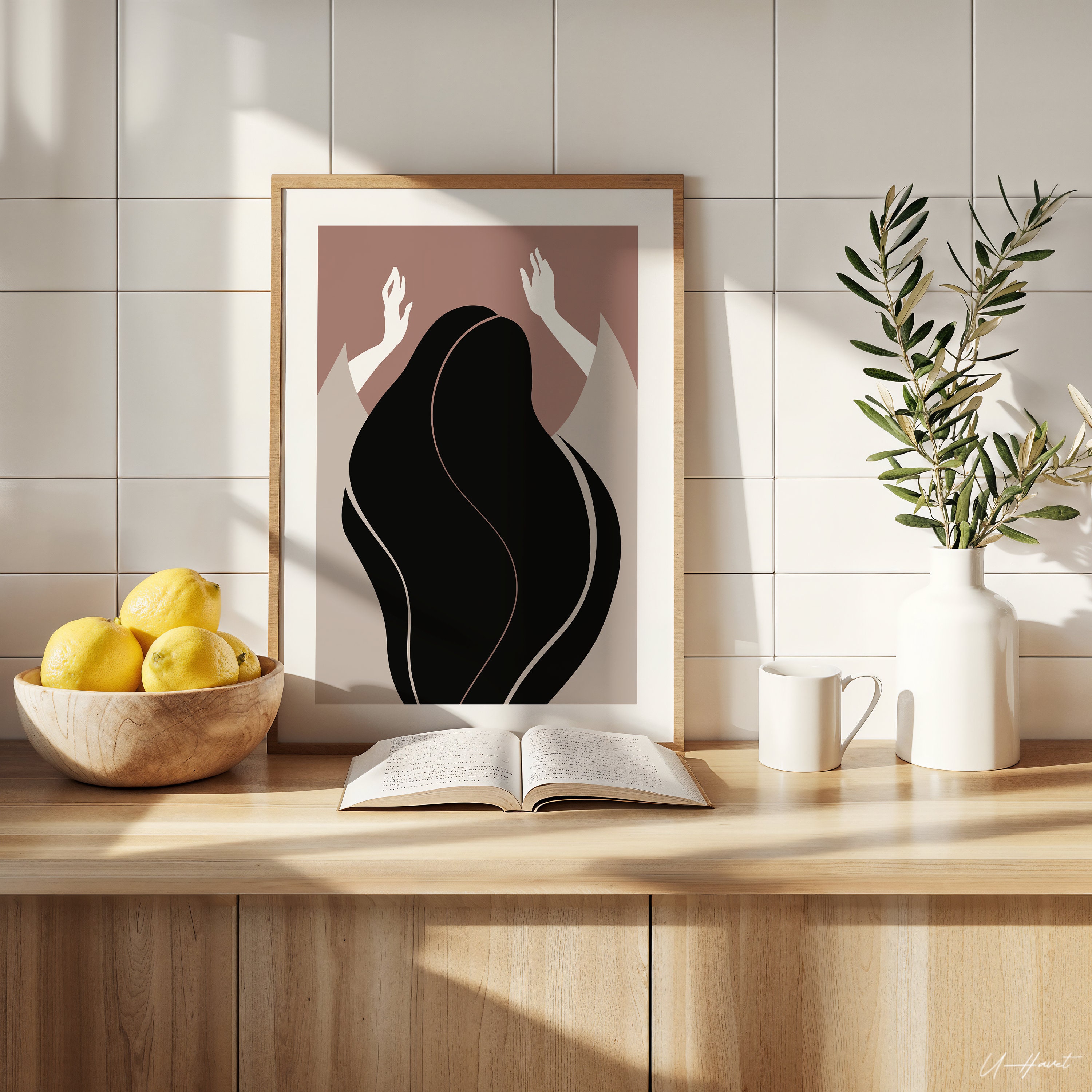 Frame on Table Countertop Kitchen Mockup Minimal Interior Wall Art ...
