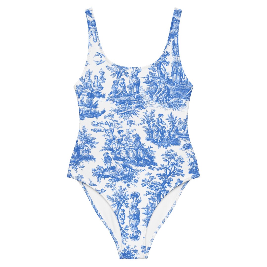 One-piece Blue Toile Swimsuit - Etsy
