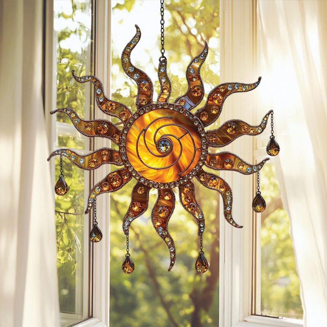 Sunburst Acrylic 2D Flat Suncatcher – Faux Stained Glass Mosaic Window ...