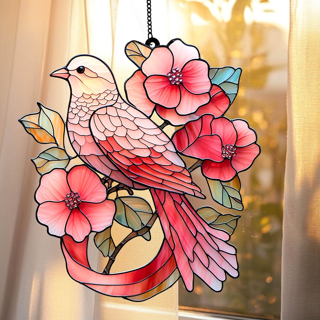 Dove & Flower ACRYLIC Suncatcher Window Hanging, Bird Art Window ...