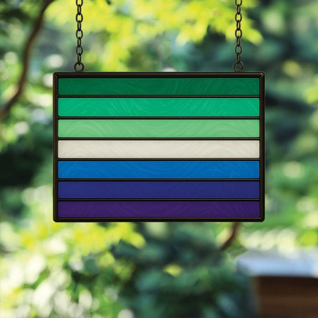 Queer Pride Flag Acrylic Suncatcher – Green to Purple Faux Stained ...