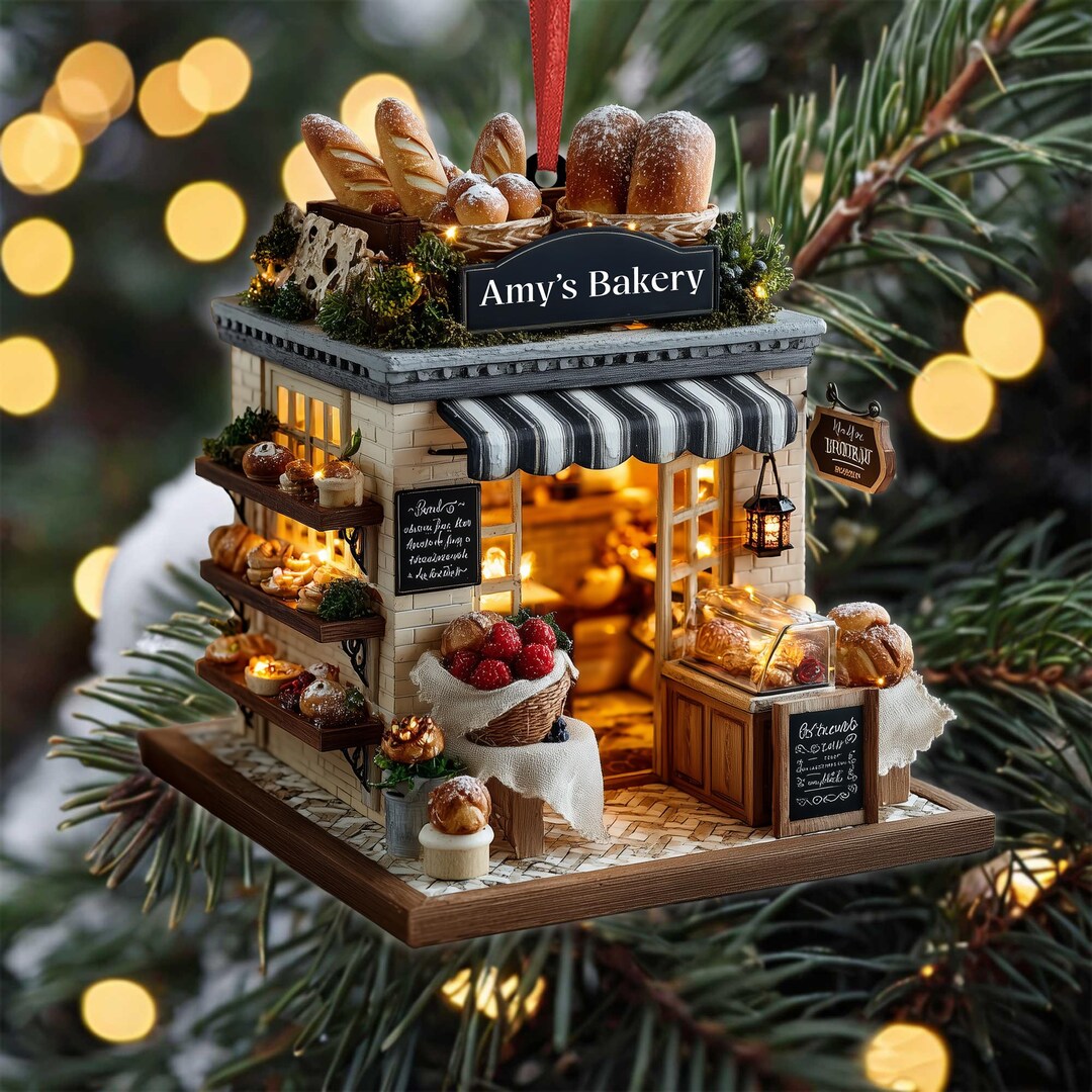 Acrylic Bakery Shop Christmas Ornament, Mini Bakeshop With Striped ...