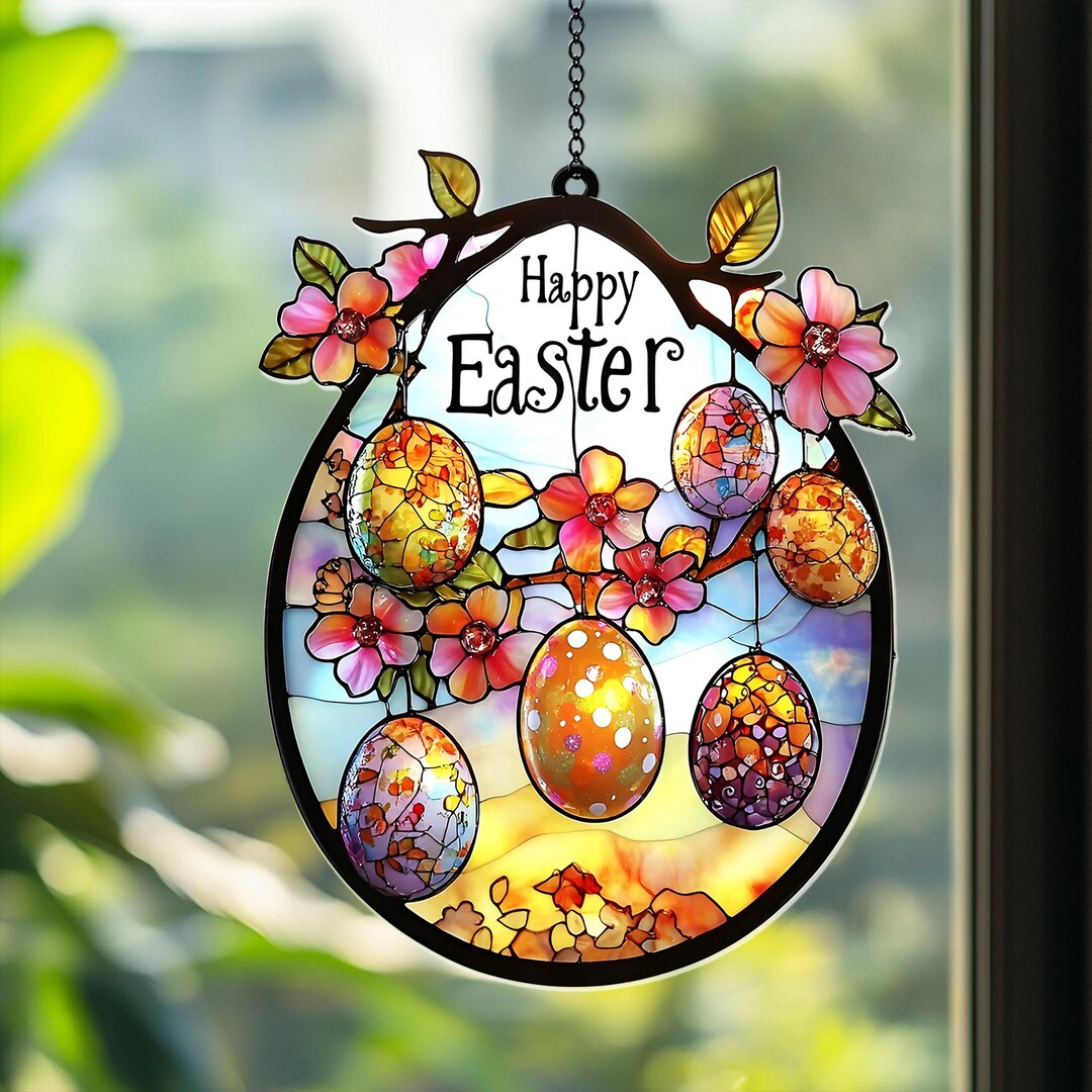 Easter Egg ACRYLIC Suncatcher, Beautiful Faux Stained Glass Window ...