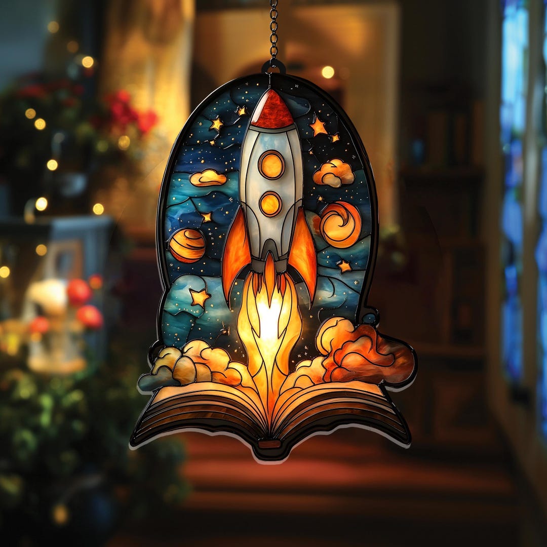 Rocket Book Faux Stained Glass Acrylic Suncatcher |space-themed Window ...
