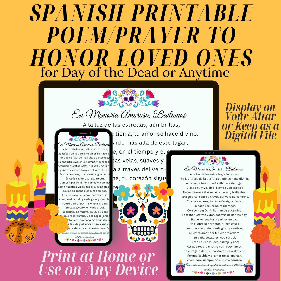 Spanish Prayer, Day of the Dead Prayer Printable Download / En Memoria ...