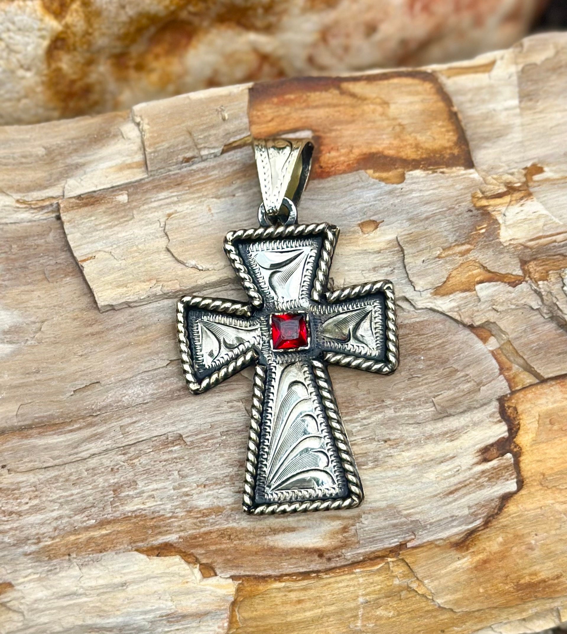 Cross Pendant With Stone - Etsy