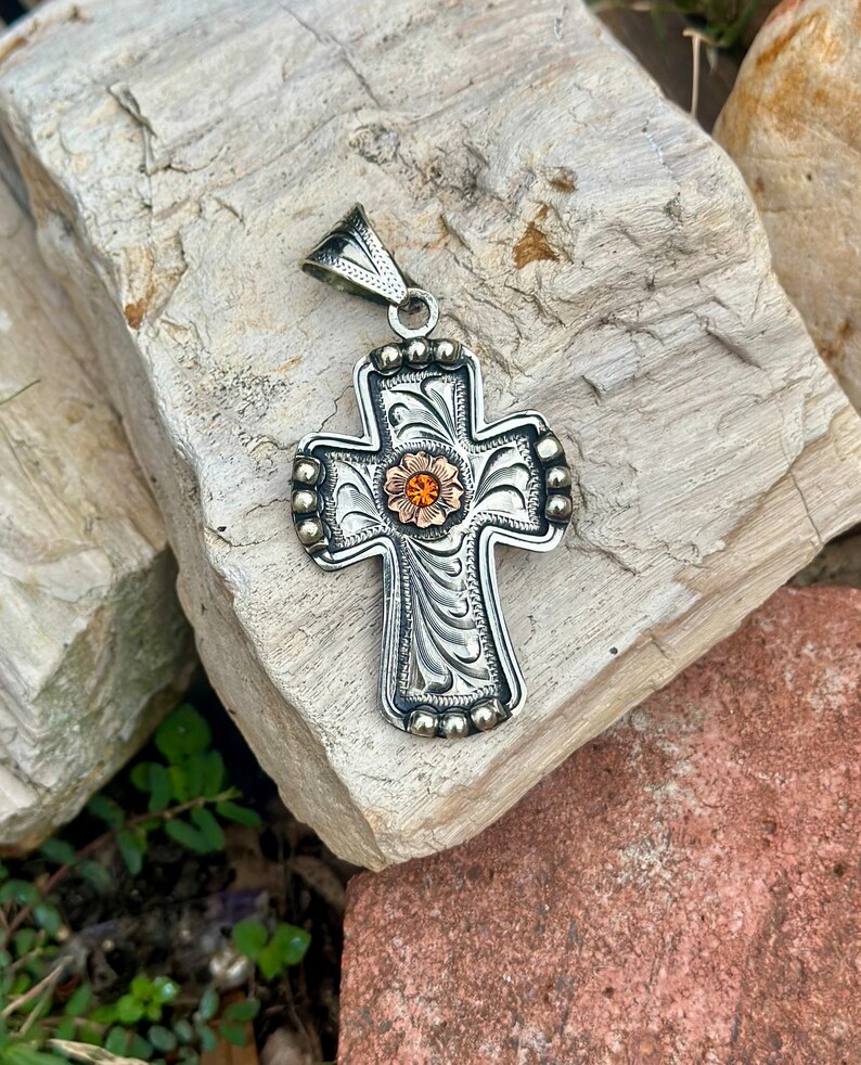 Cross Pendant With Stone - Etsy