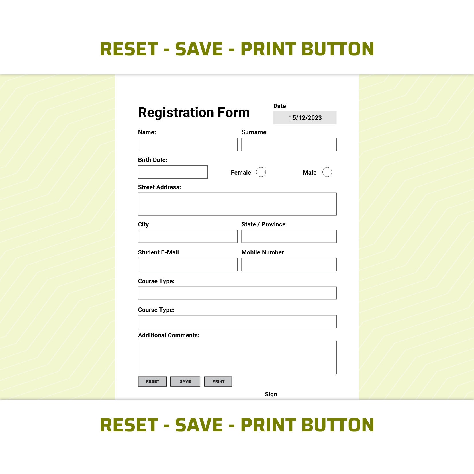 Basic Registration Form With Radio Buttons Fillable Pdf Etsy 7540