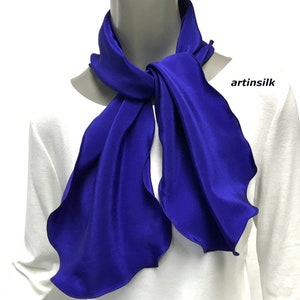 Deep Blue Silk Scarf Ultramarine, Neck Tie Scarflette, Indigo Crepe ...