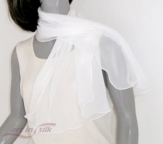 Sheer White Silk Scarf, True White or Natural White, Gift for Girl or ...