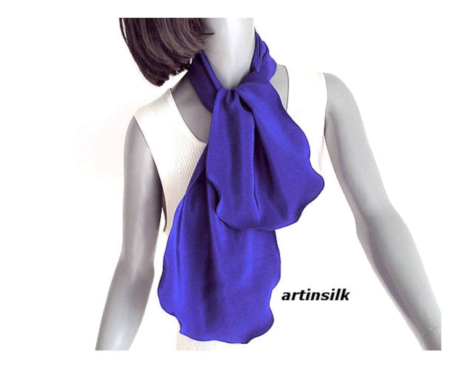 Deep Blue Silk Scarf Ultramarine, Neck Tie Scarflette, Indigo Crepe ...