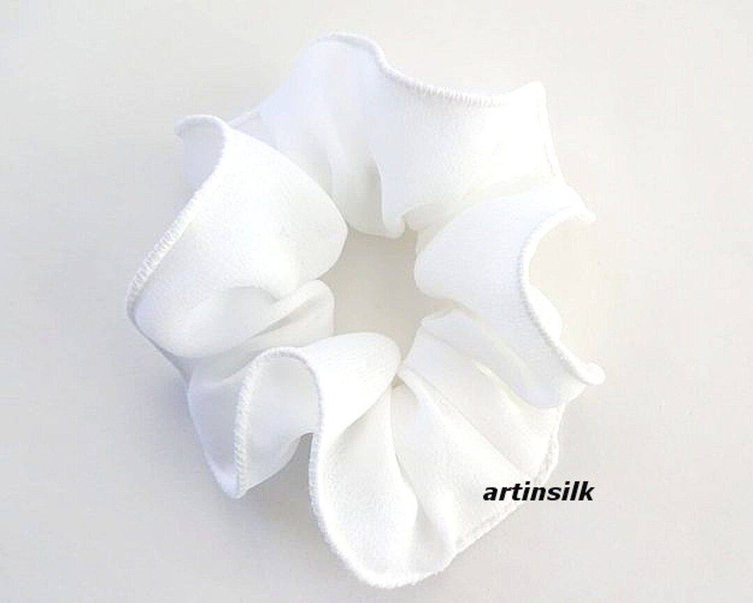 One White Silk Chiffon Scrunchie, Pony Tail Tie, Styling Wrap Hair ...