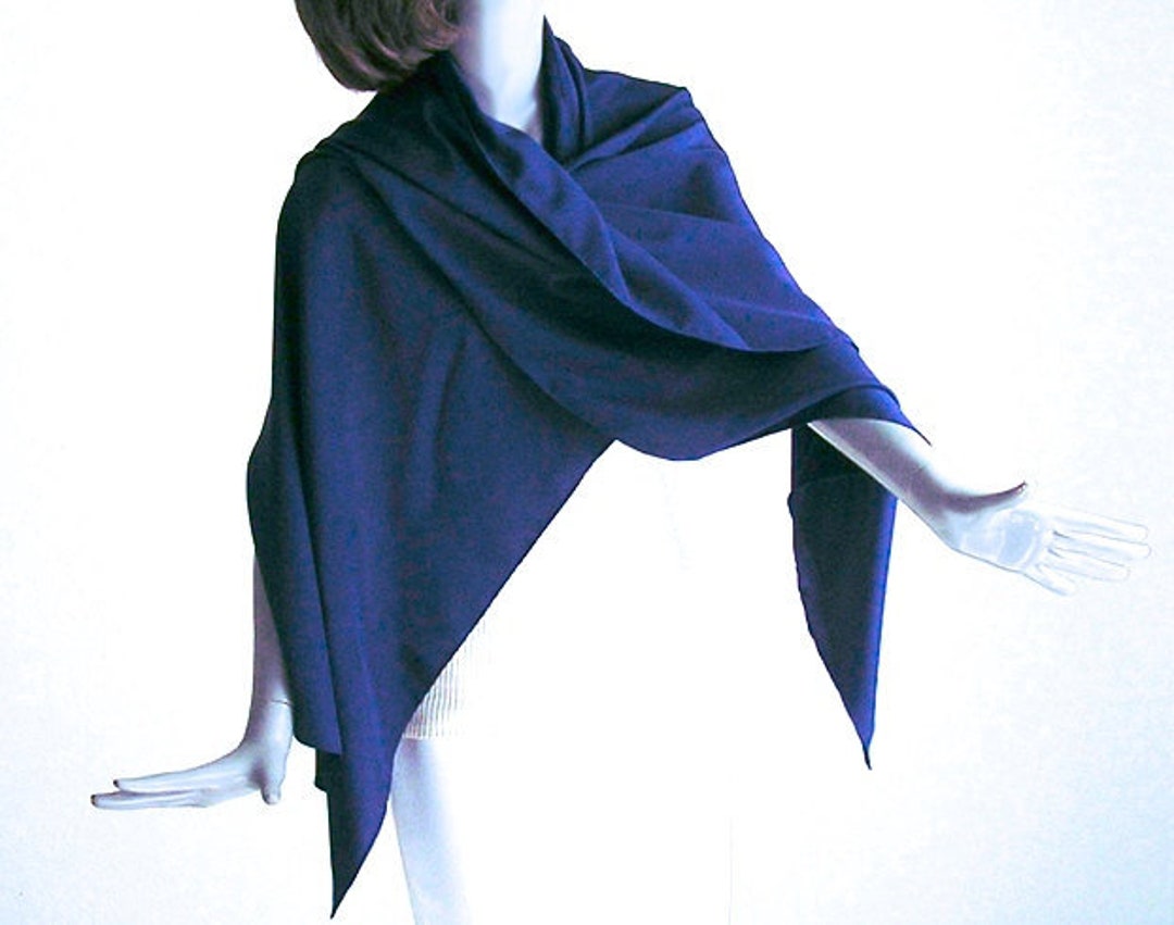 Blue Silk Crepe Shawl, Cobalt Medium Ink Blue Shawl, Solid Blue 100% ...