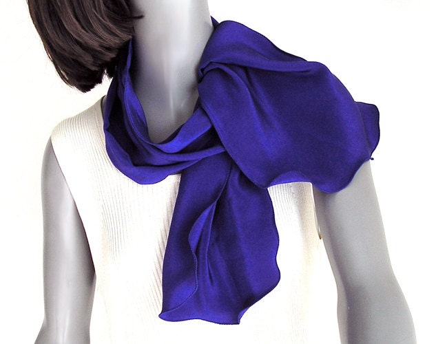 Deep Blue Silk Scarf Ultramarine, Neck Tie Scarflette, Indigo Crepe ...