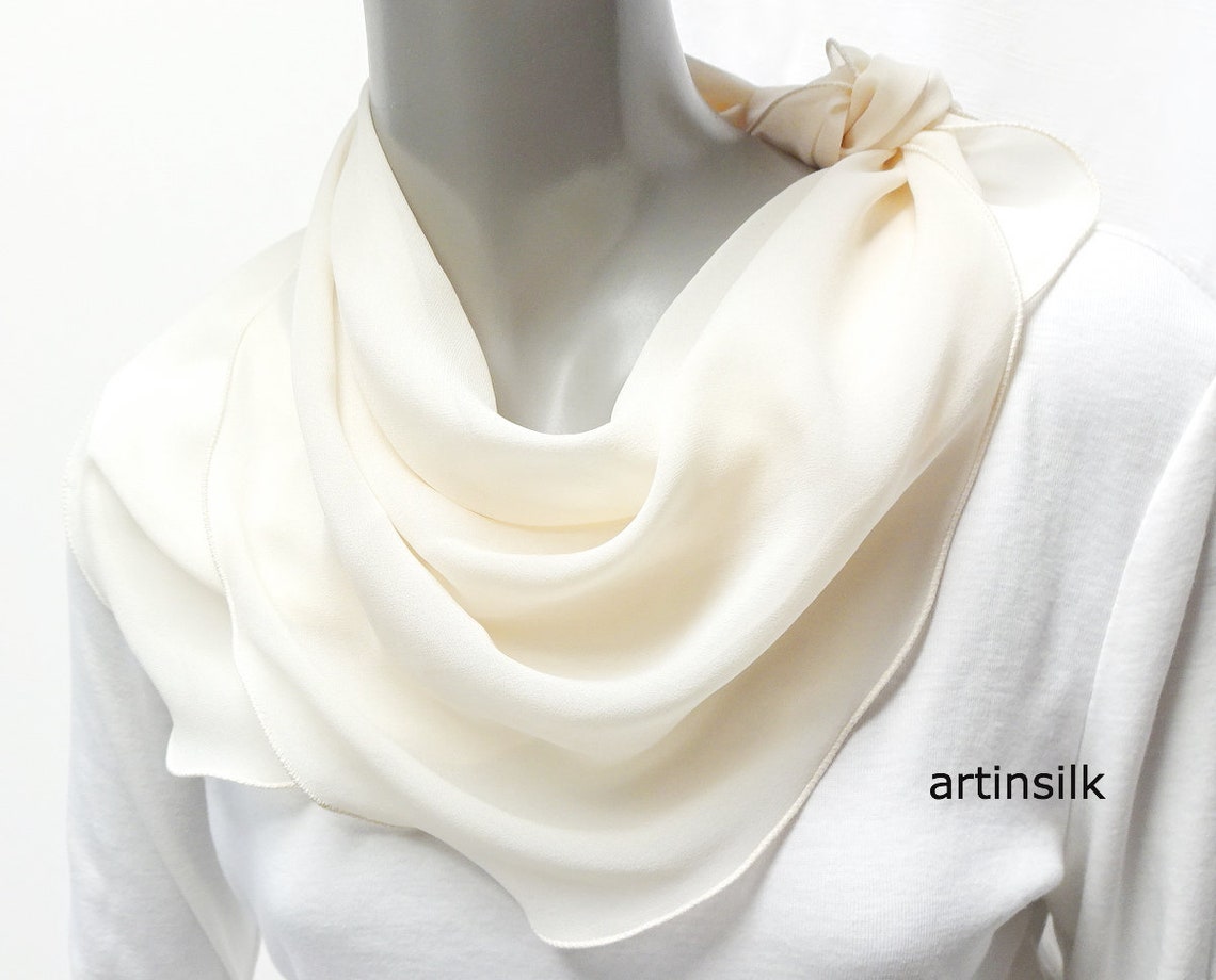 Small Neck Chiffon Silk Square Scarf 20x20 or 21x21, Apricot Orange ...