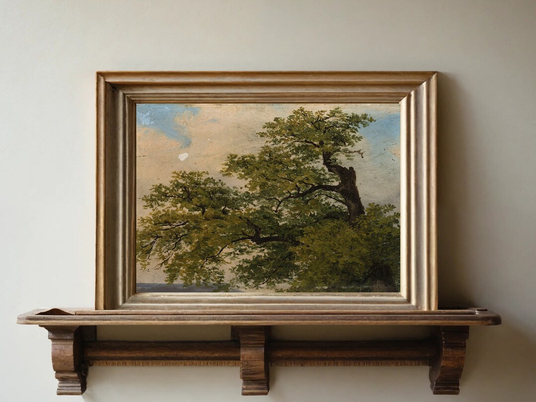 Vintage Tree Painting Green Foliage Tree Branch Print Nature Wall Art ...