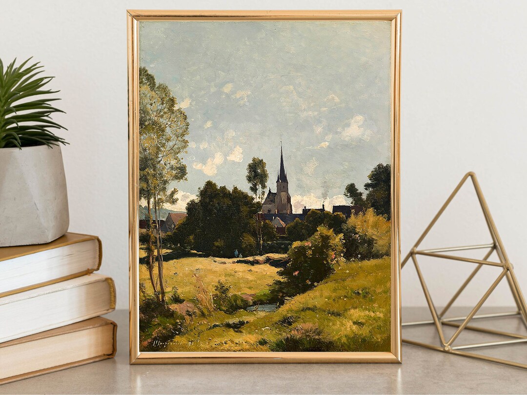 The Village Church | Cottage Painting | Rustic Country Art Print ...