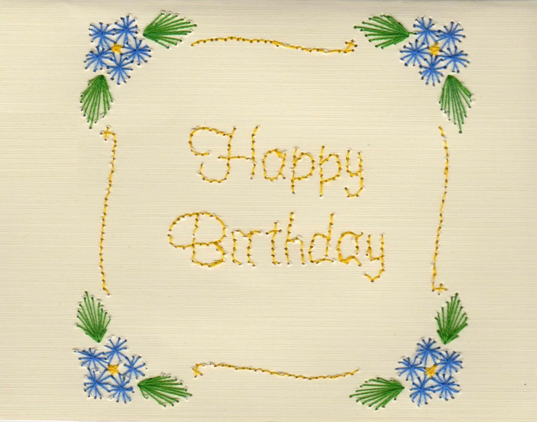 Set of Handmade Pin Prick Embroidery Blue Flowers Birthday Card - Etsy