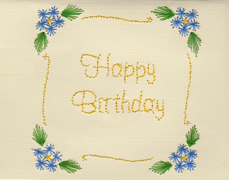 Set of Handmade Pin Prick Embroidery Blue Flowers Birthday Card - Etsy