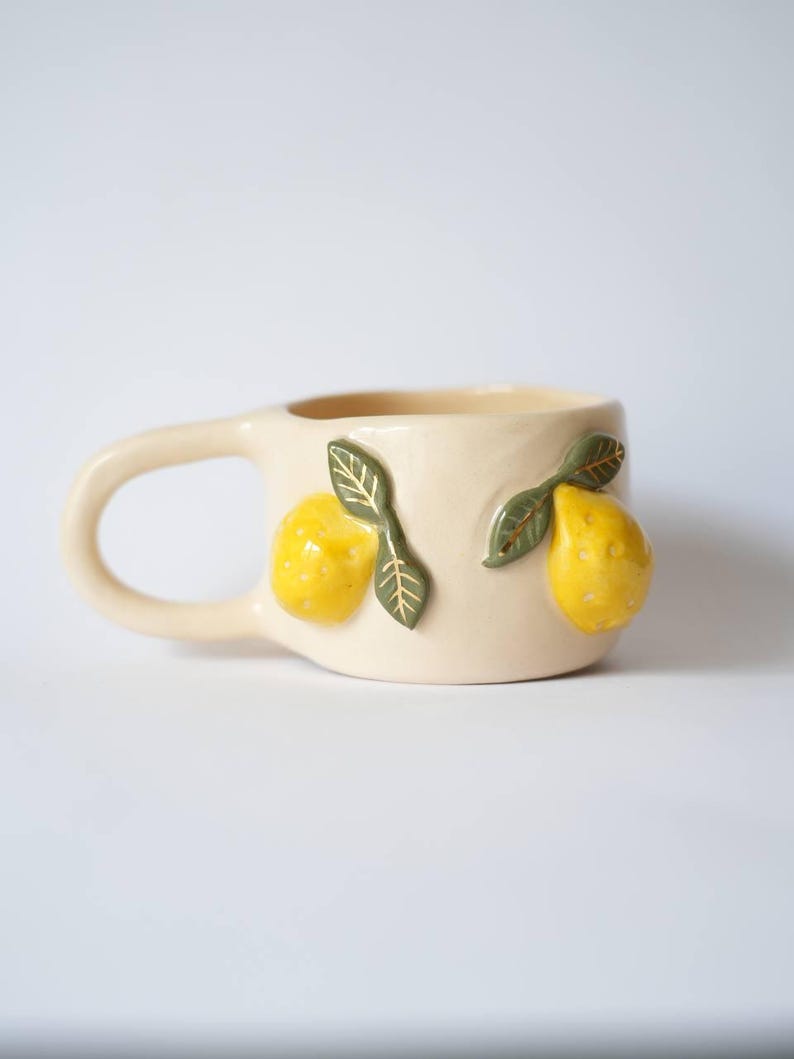 Handmade Ceramic Lemon Mug With Gold Details 3D Lemon Coffee Cup Unique ...