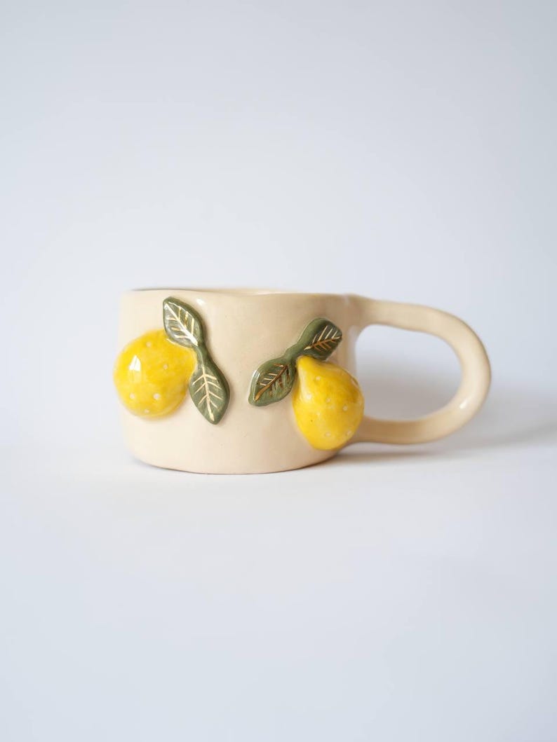 Handmade Ceramic Lemon Mug With Gold Details 3D Lemon Coffee Cup Unique ...
