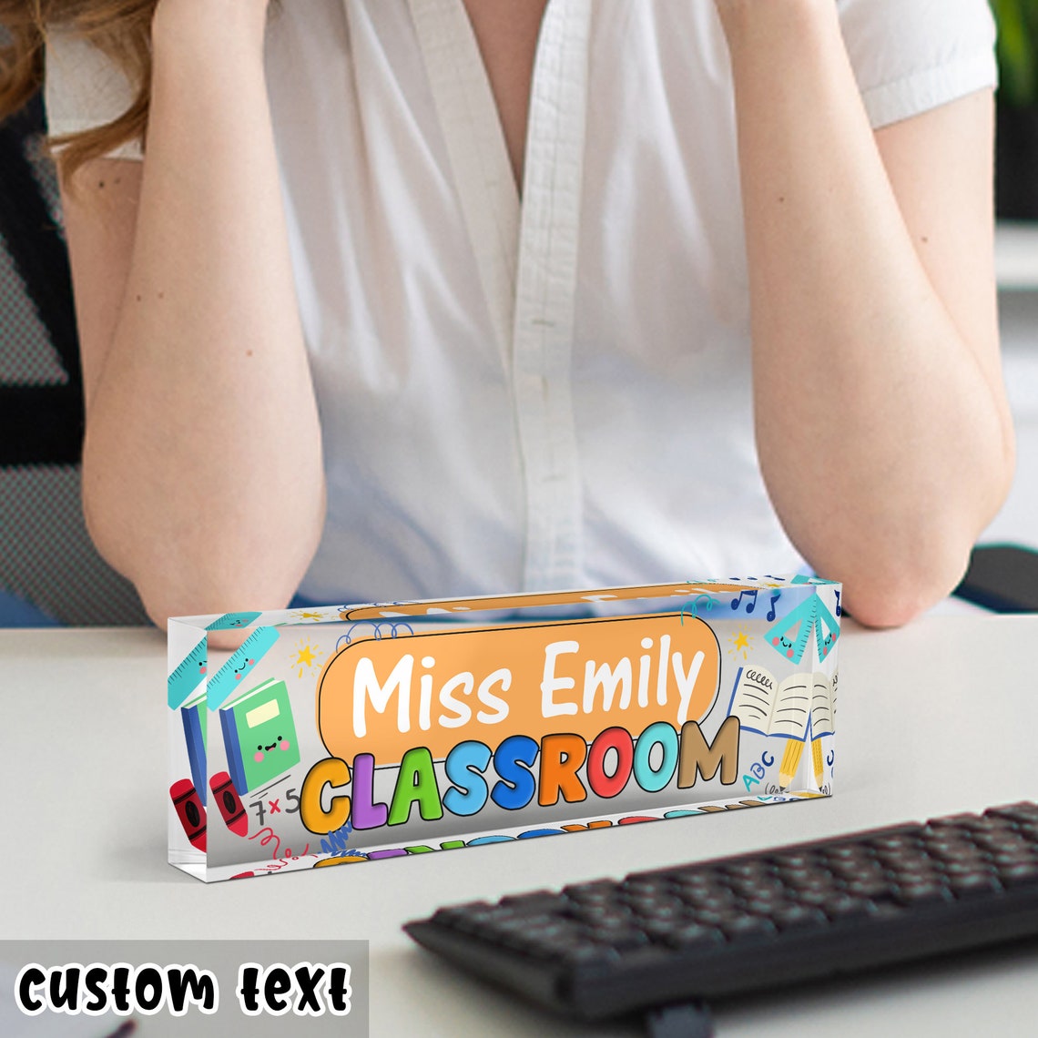 Personalized Name Desk Plate, Custom Teacher's Name Rainbow Name Plate ...