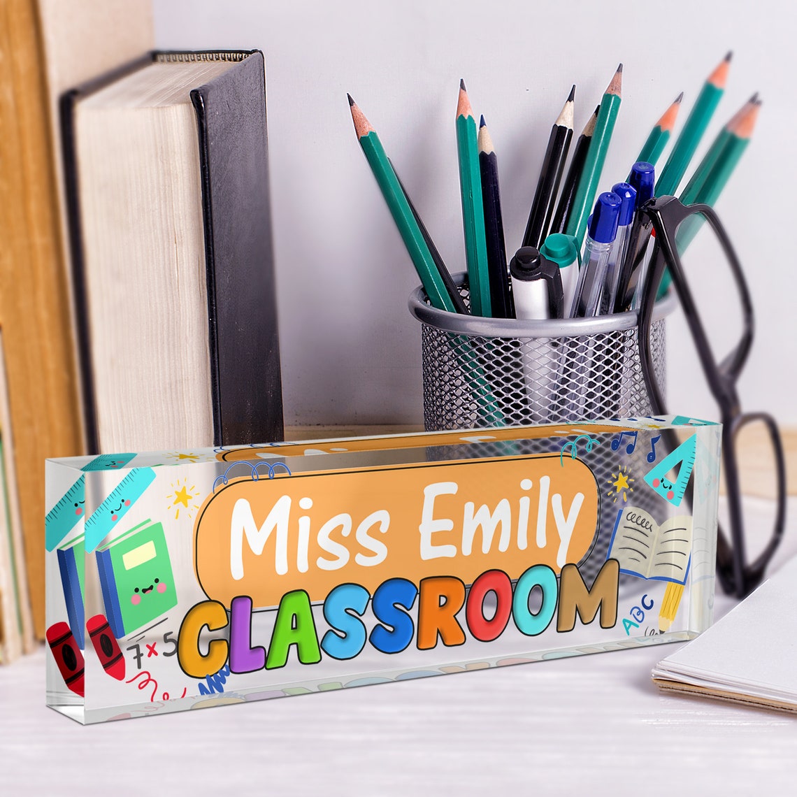 Personalized Name Desk Plate, Custom Teacher's Name Rainbow Name Plate ...