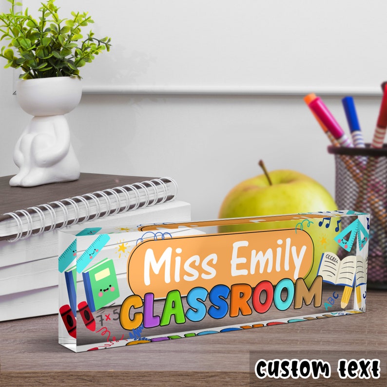 Personalized Name Desk Plate, Custom Teacher's Name Rainbow Name Plate ...