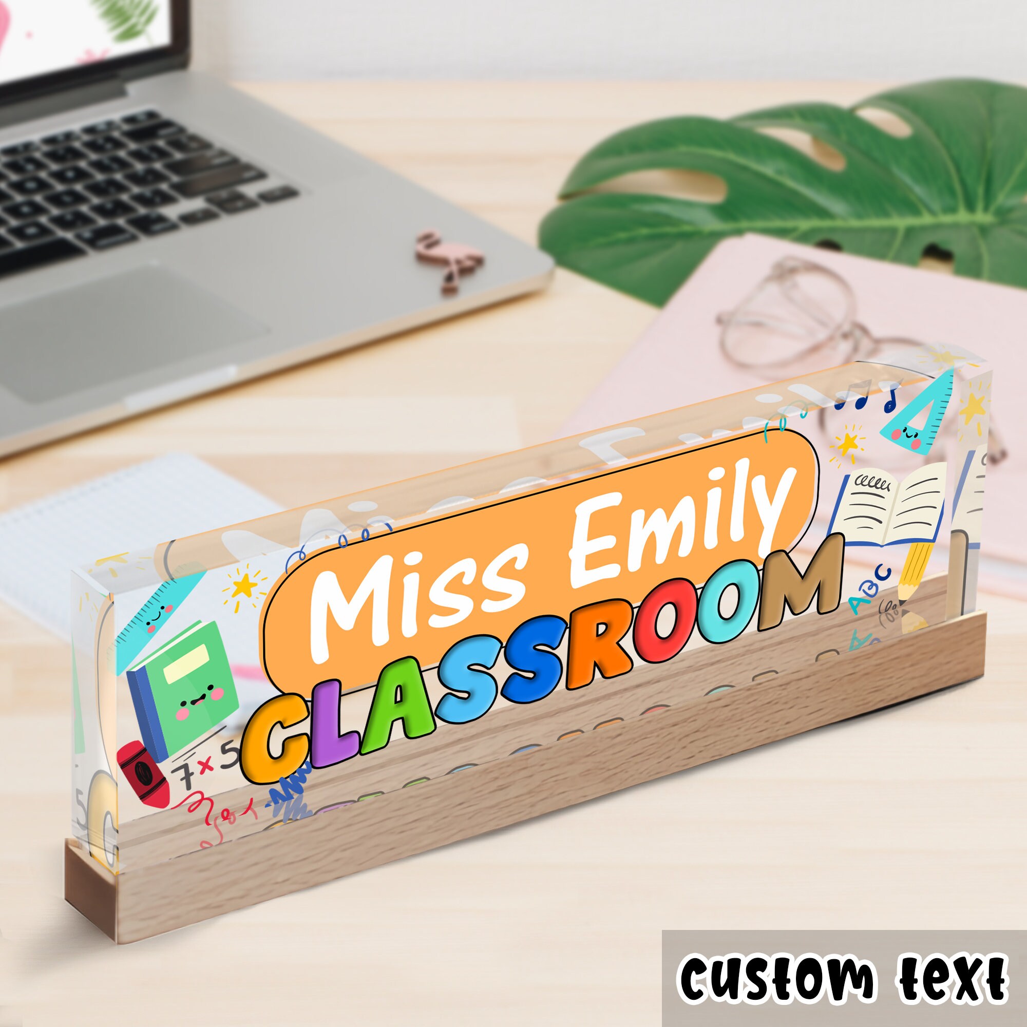 Personalized Name Desk Plate, Custom Teacher's Name Rainbow Name Plate ...