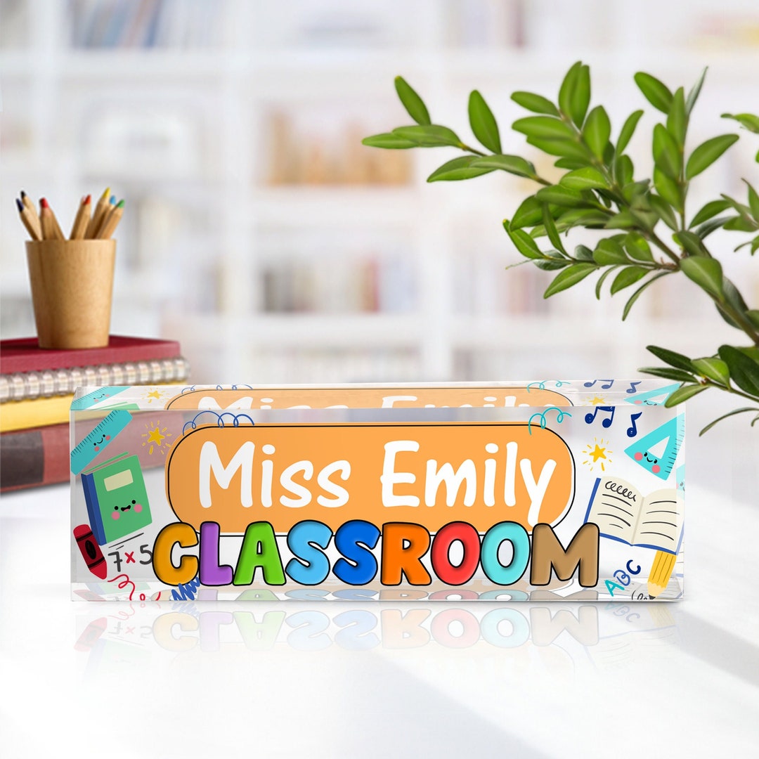 Personalized Name Desk Plate, Custom Teacher's Name Rainbow Name Plate ...