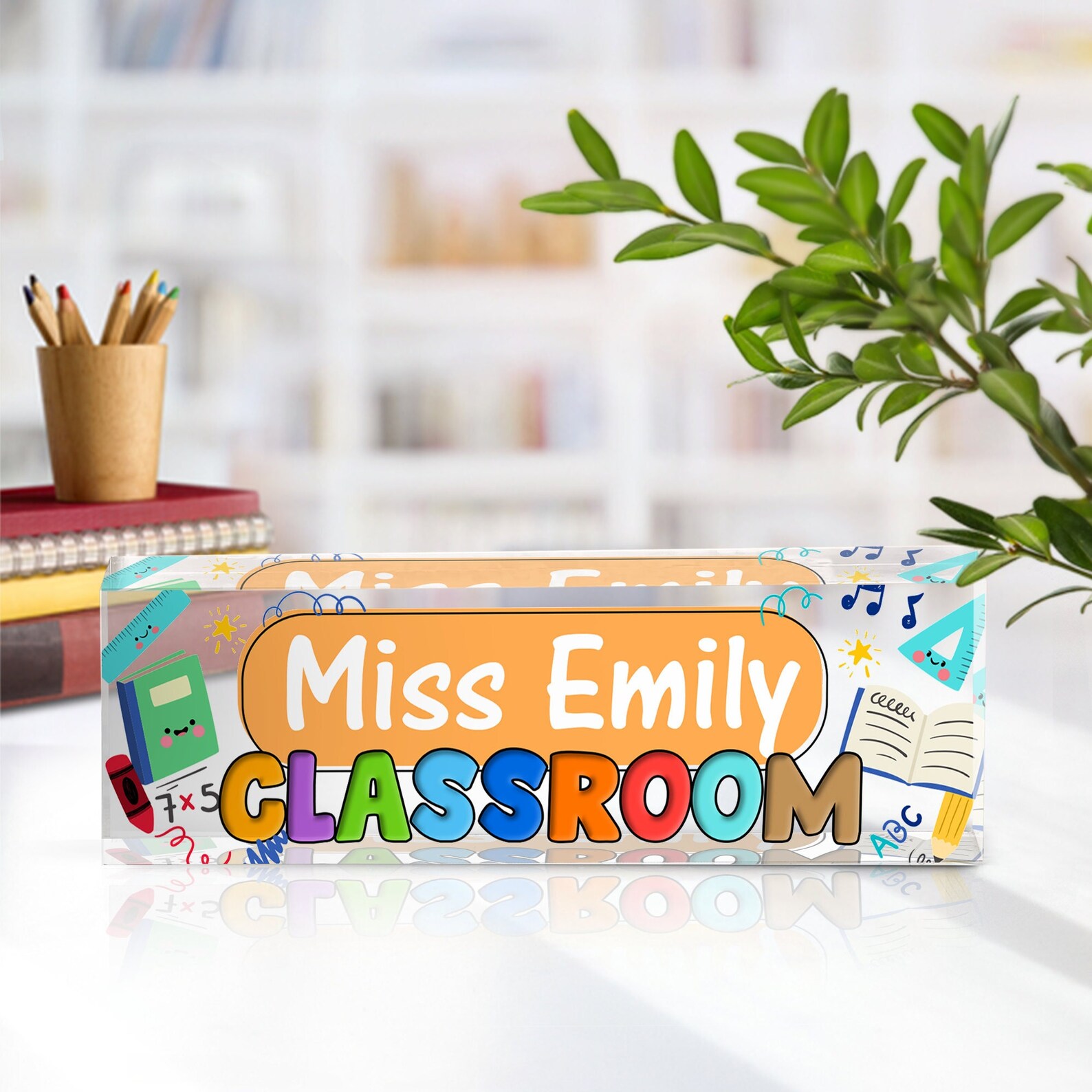 Personalized Name Desk Plate, Custom Teacher's Name Rainbow Name Plate ...