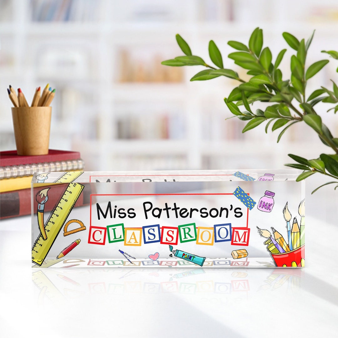 Personalized Teacher Desk Sign, Teacher Desk Name Plate Acrylic Sign ...
