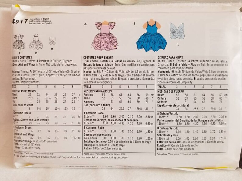 Simplicity 4917, Uncut Pattern, Childs Costume Pattern, Girls Costume ...