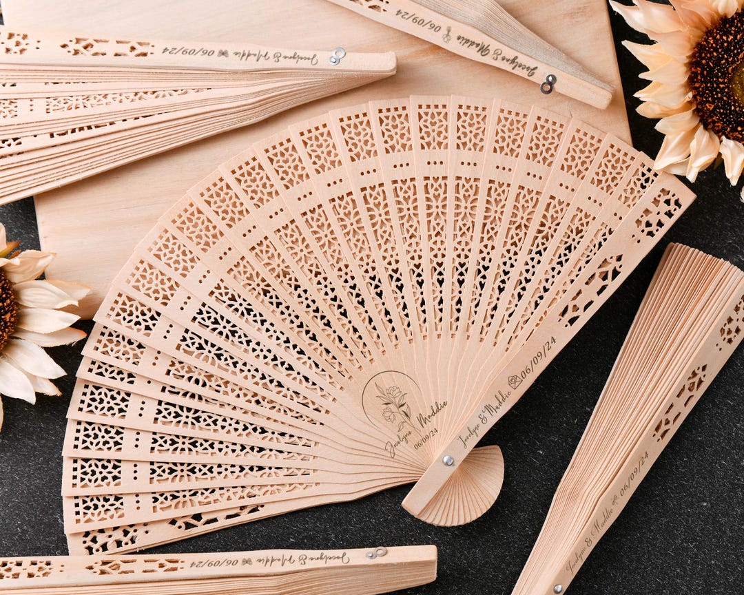 Custom Wooden Hand Fans, Stylish Handheld Folding Fans for Weddings ...
