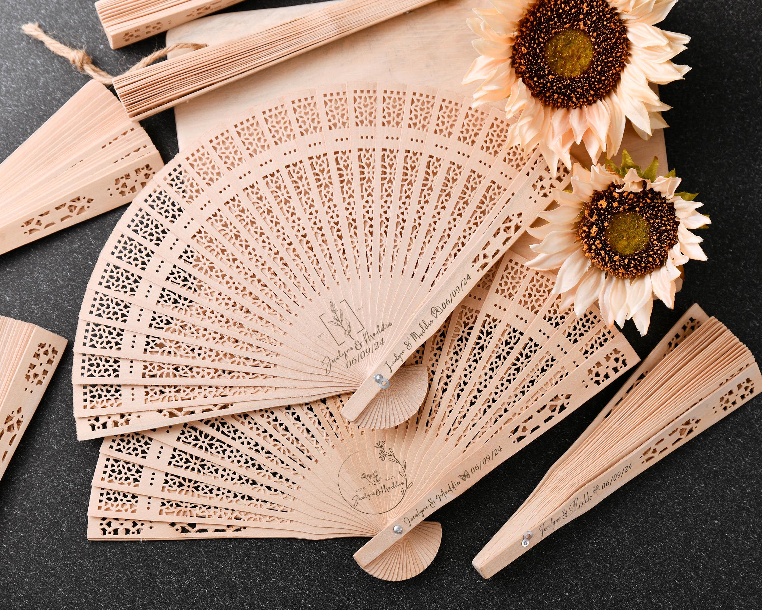 Custom Wooden Hand Fans, Stylish Handheld Folding Fans for Weddings ...