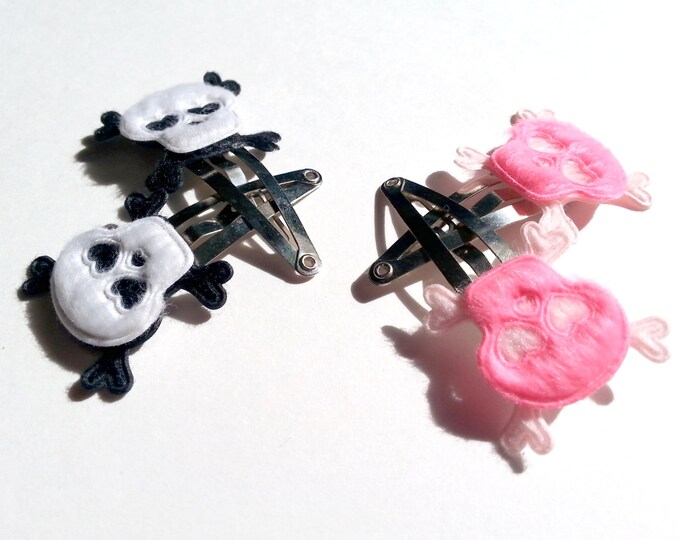 2 Pairs of Cute Skull Barrettes Pink and Black - Etsy