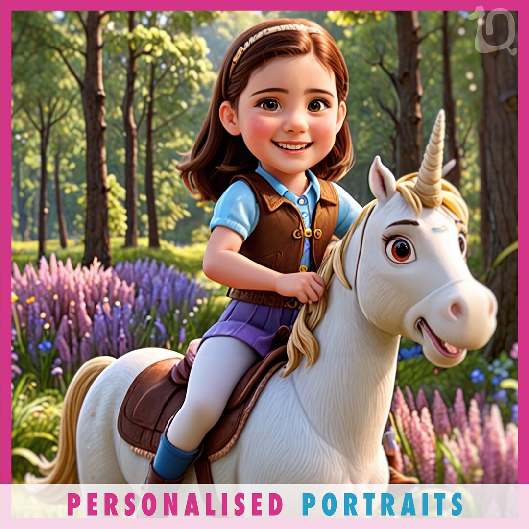 Custom Unicorn Portrait, Daughter Gift, Custom Annimation Style ...