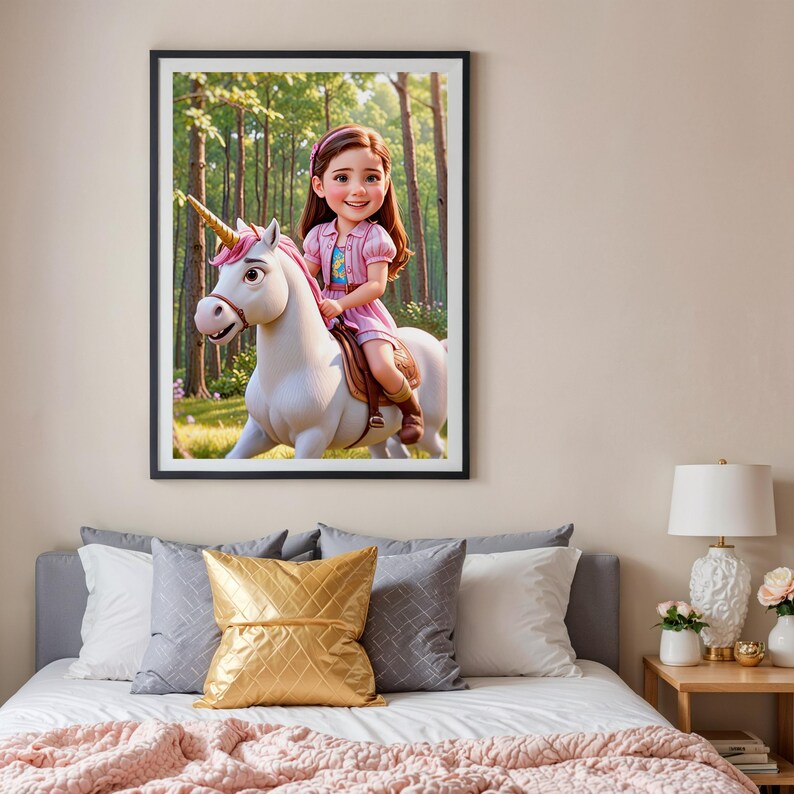 Custom Unicorn Portrait, Daughter Gift, Custom Annimation Style ...