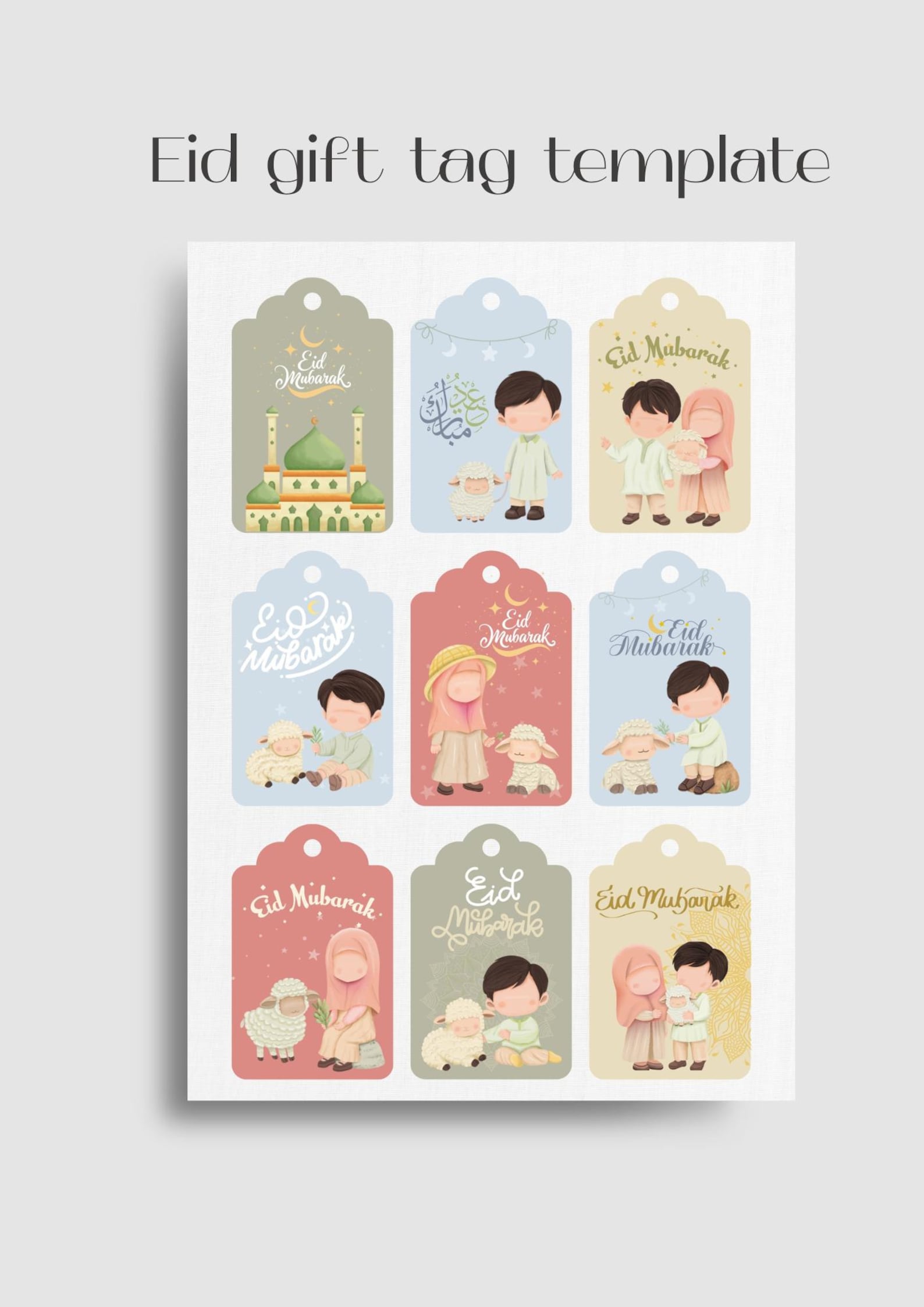 Eid Mubarak Gift Tags Printable Set - Mosque Eid Gift Tags, Eid Gifts ...