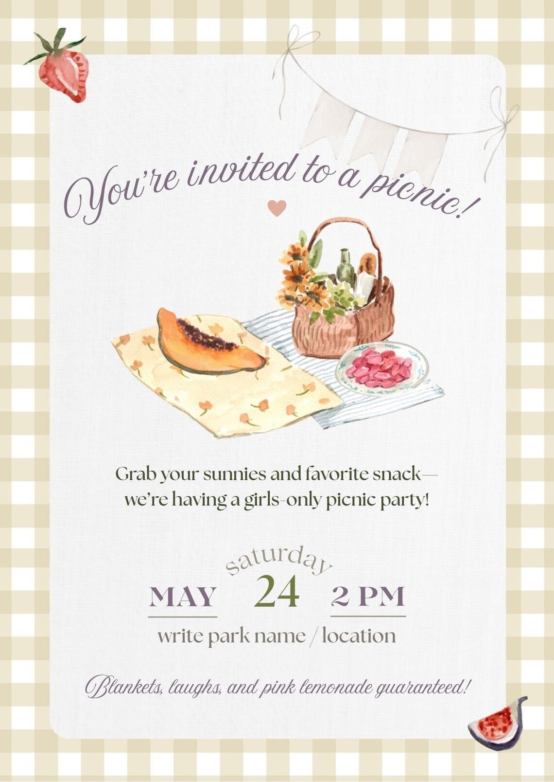 Editable Picnic Invitation, Picnic Party Invite, Picnic Theme Printable ...
