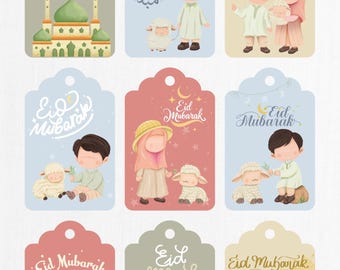 Eid Mubarak Gift Tags Printable Set - Mosque Eid Gift Tags, Eid Gifts ...