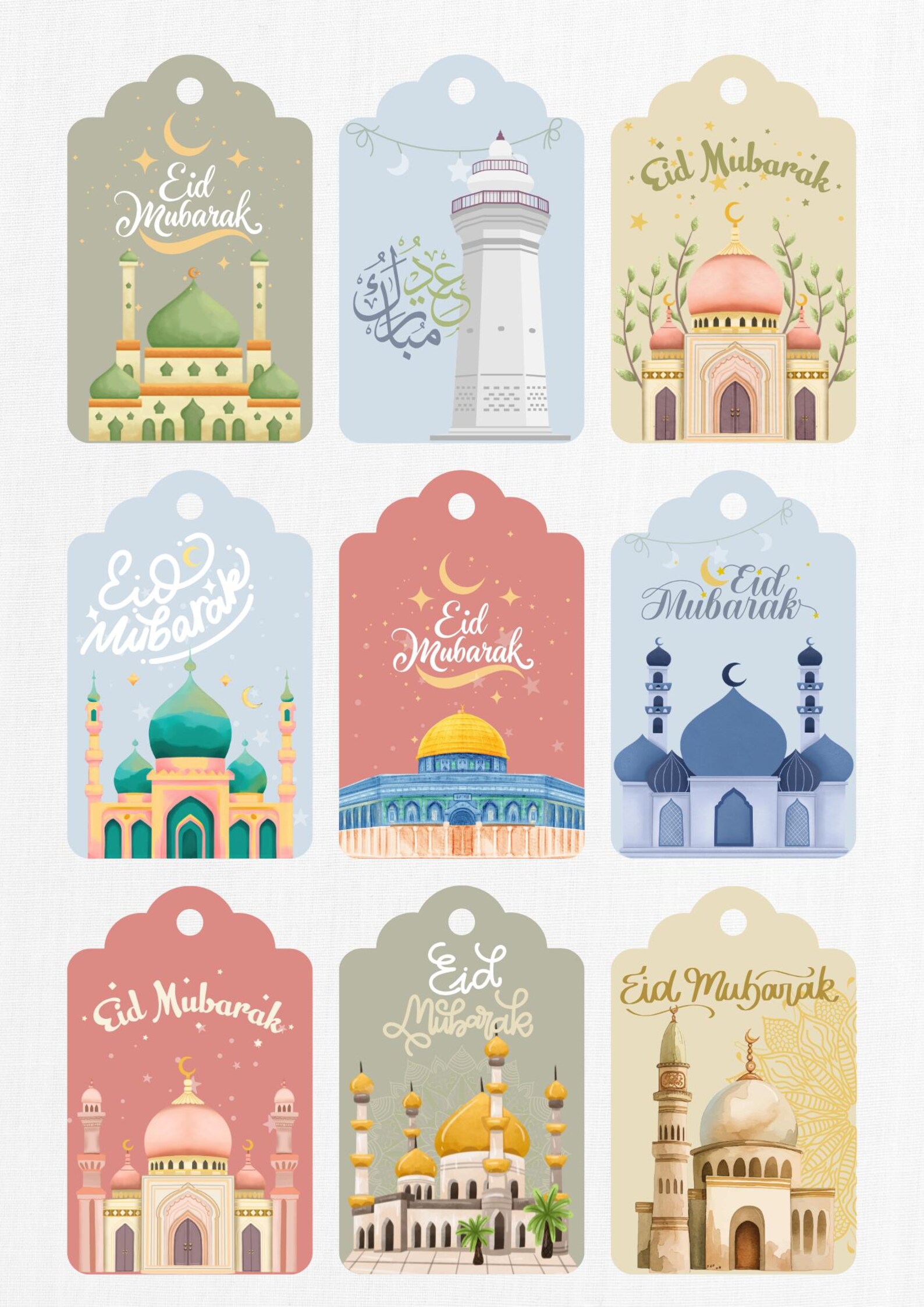Eid Mubarak Gift Tags: Printable Islamic Cards (digital Download) - Etsy