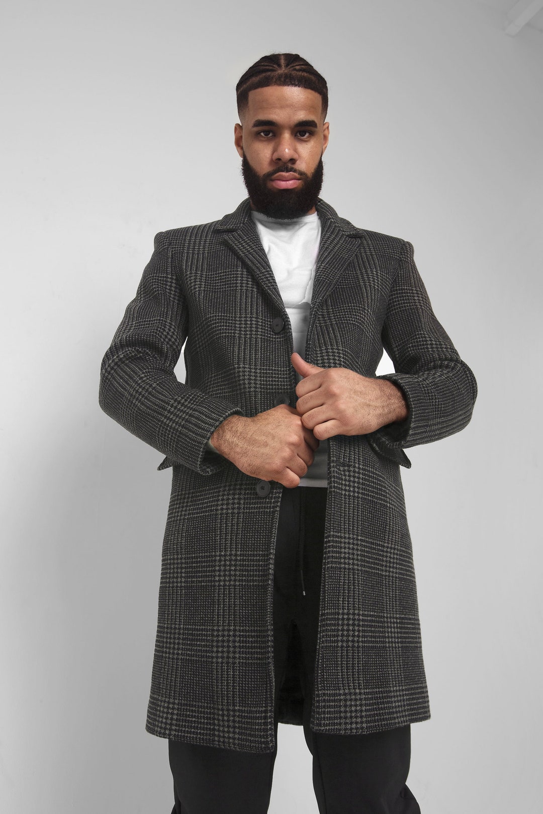 Mens Single Breasted Check Design Overcoat - Etsy