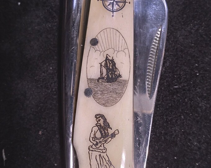 Personalized Scrimshaw Rigging Knife With Hula Dancer, Ship and Compass ...