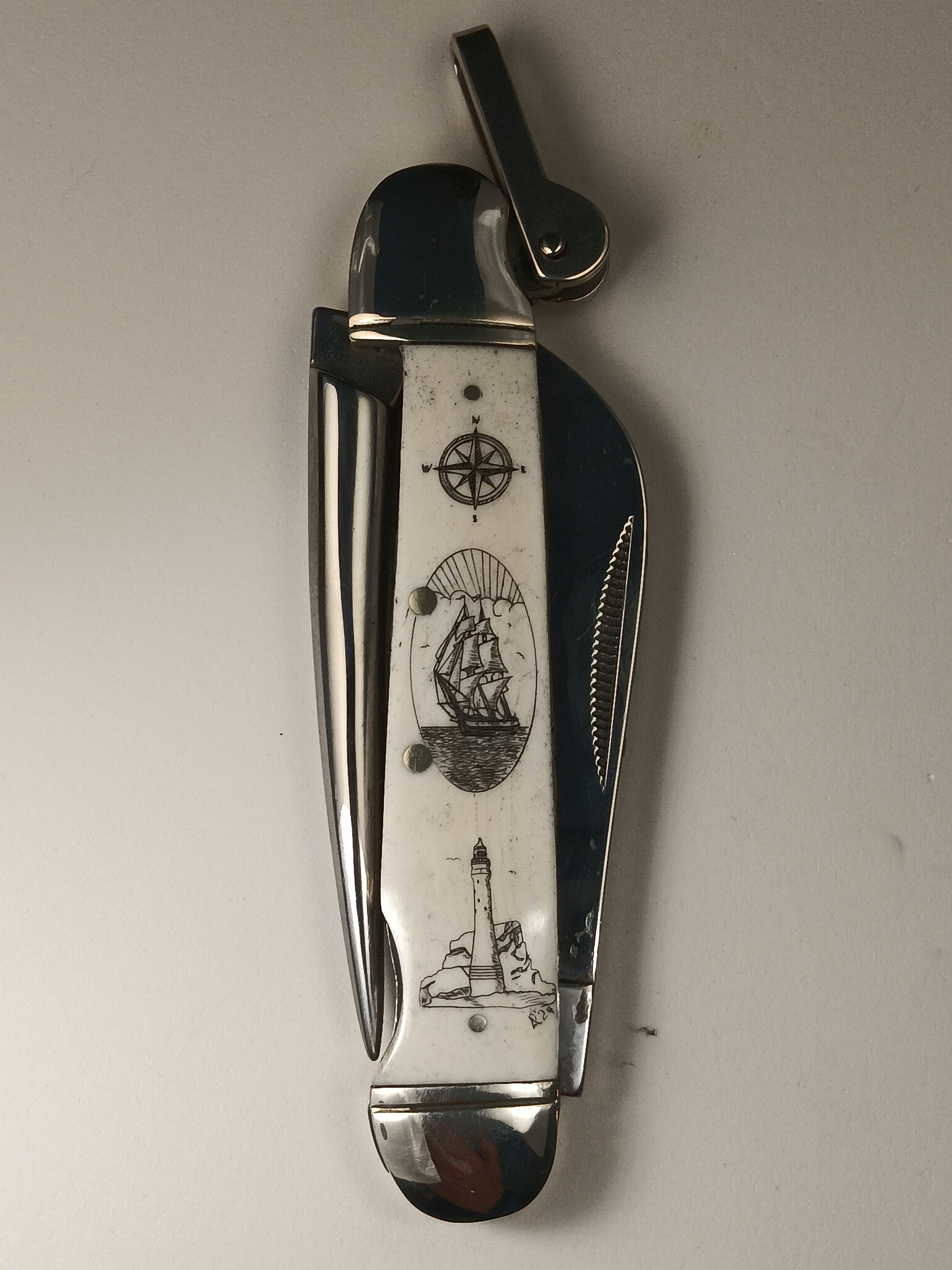 Personalized Scrimshaw Rigging Knife With Cork, Ireland Lighthouse ...