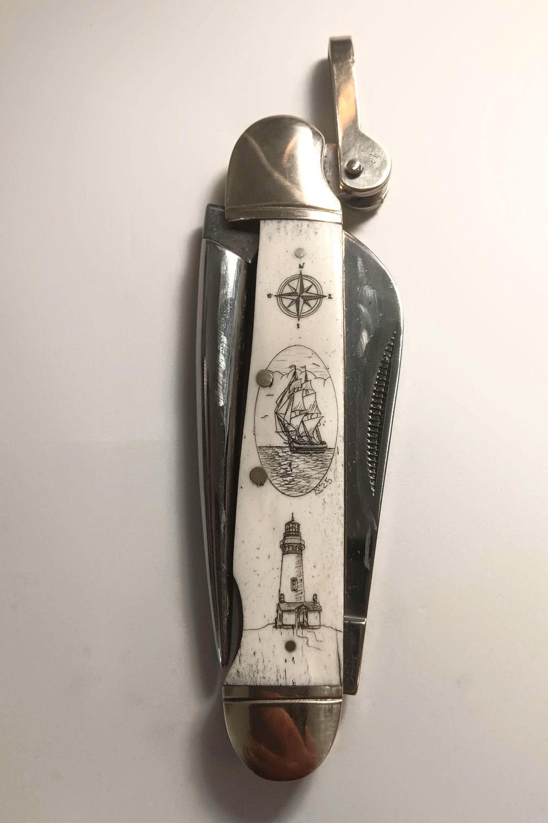 Personalized Scrimshaw Rigging Knife With Yaquina Lighthouse, Ship and ...