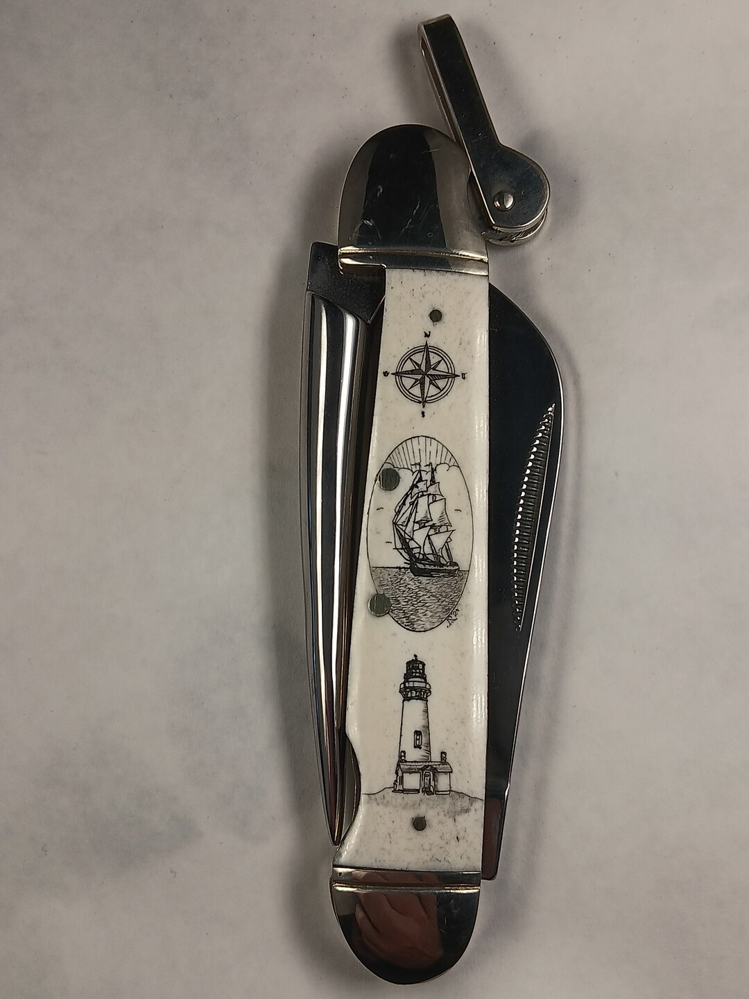 Personalized Scrimshaw Rigging Knife With Yaquina Lighthouse, Ship and ...